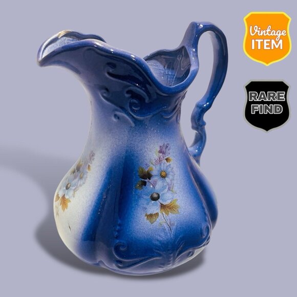 Accents | Antique German Prussian 1898 Cobalt Blue White Water Pitcher ...